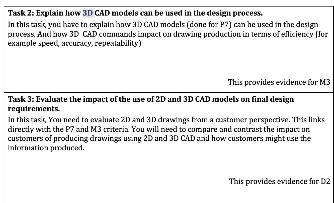 Solved Task 2: Explain how 3D CAD models can be used in the | Chegg.com