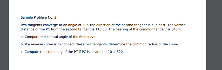 Solved Sample Problem No. 3: Two tangents converge at an | Chegg.com