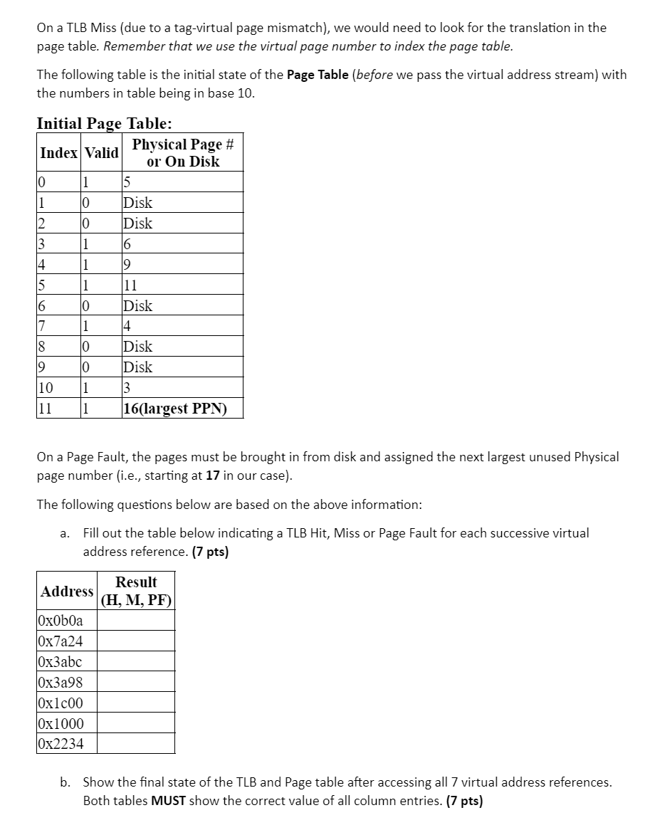 Solved The following list is a stream of virtual addresses | Chegg.com