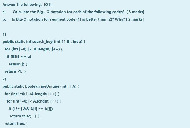 Solved Answer the following: [01] a. Calculate the Big - o | Chegg.com