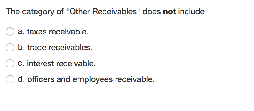 Solved The category of "Other Receivables" does not include | Chegg.com