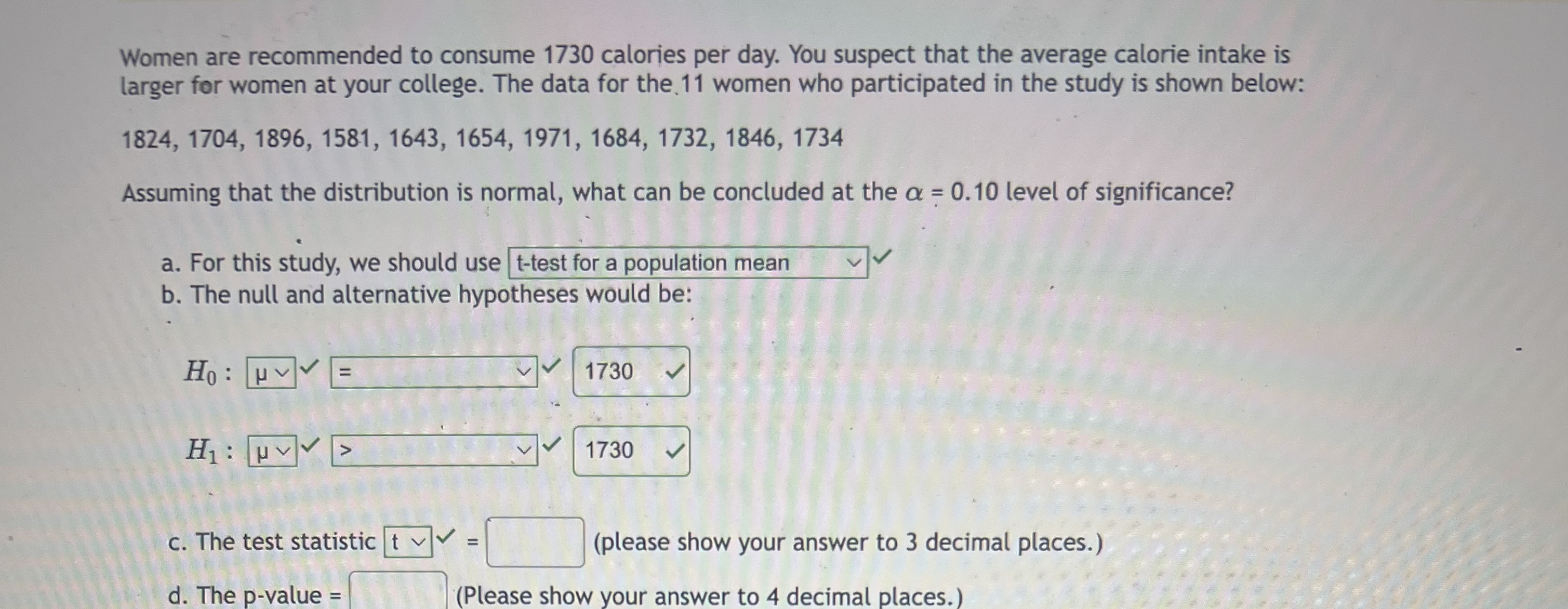 Solved Women are recommended to consume 1730 calories per | Chegg.com