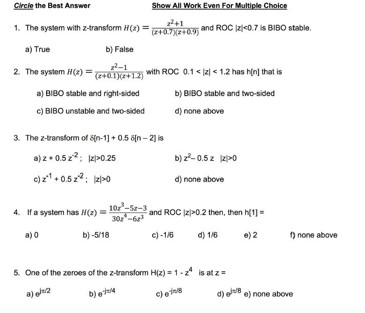 Solved Circle the Best Answer Show All Work Even For | Chegg.com
