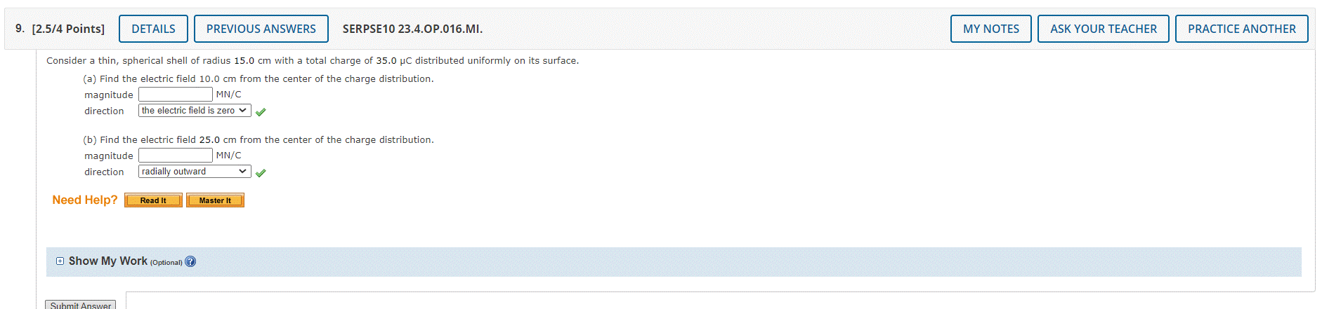 Solved I need help on my electrostatics homework for physics | Chegg.com