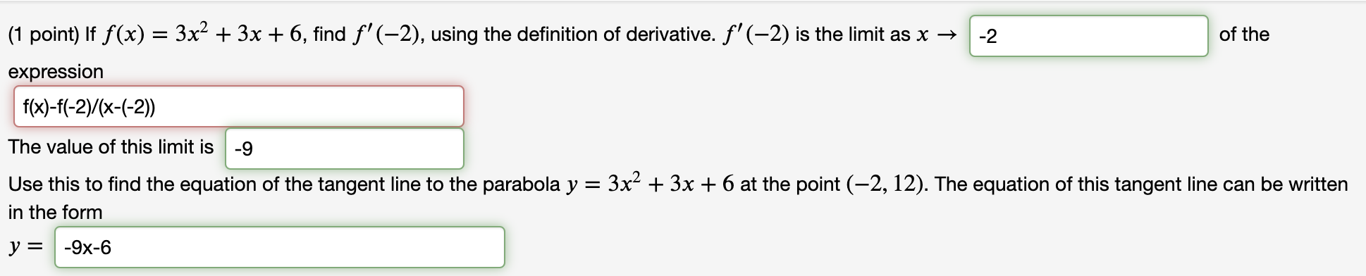 Solved (1 point) Let f(x) { -4x2 + 6x for x