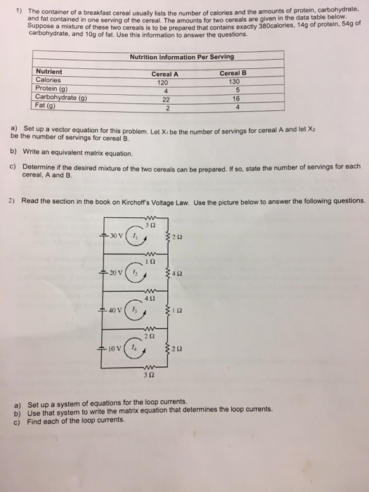 Solved 1) The container of a breakfast cereal usually lists | Chegg.com