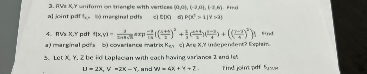 Solved RVs x,Y ﻿uniform on triangle with vertices | Chegg.com