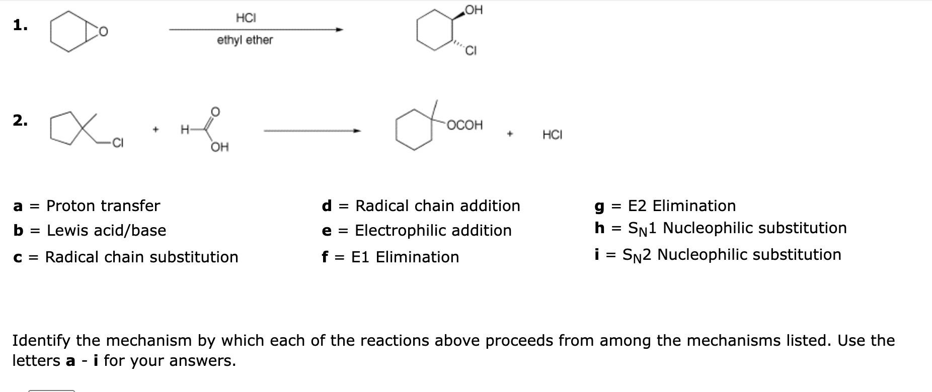 Solved 1. ethyl ether HCl 2. a= Proton transfer d= | Chegg.com