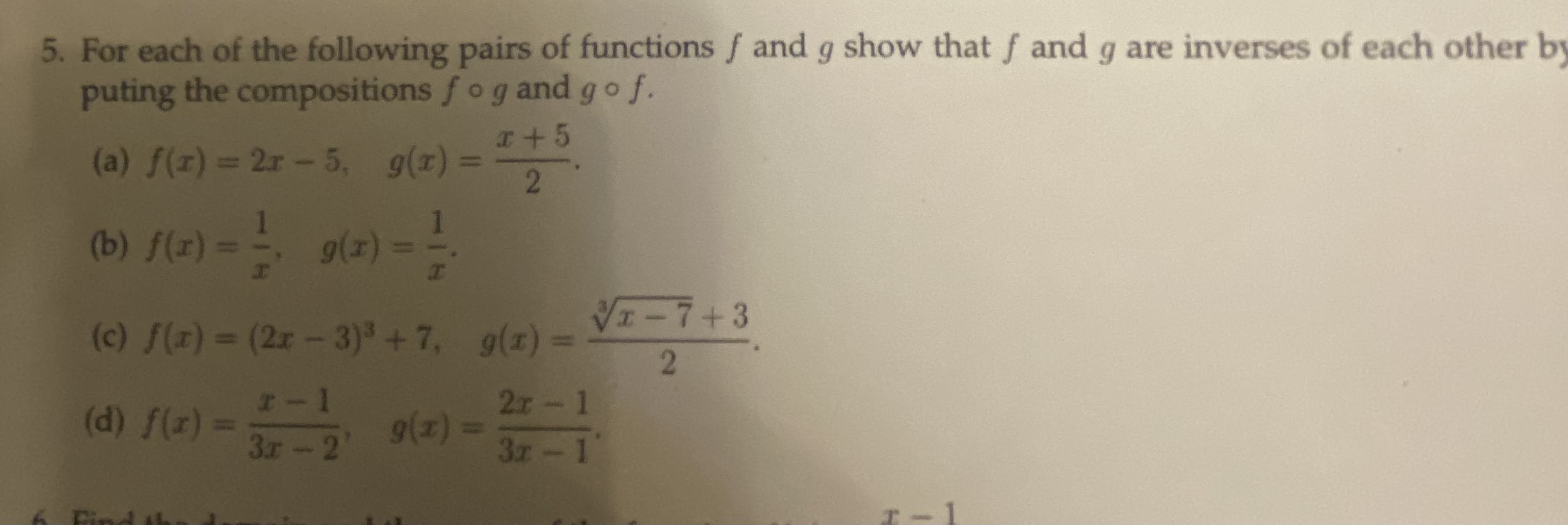 Solved 5. For each of the following pairs of functions f and | Chegg.com