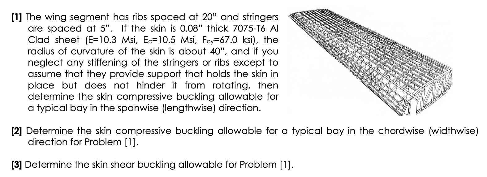 Solved The wing segment has ribs spaced at 20” ﻿and | Chegg.com