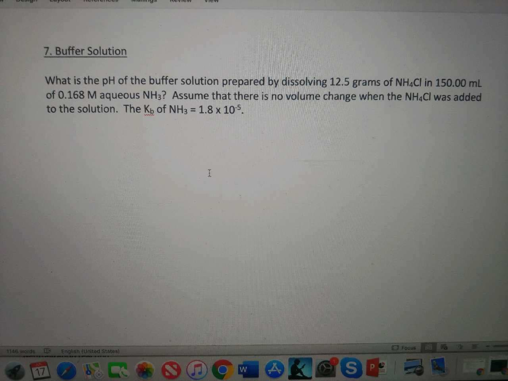 Solved 7. Buffer Solution What is the pH of the buffer | Chegg.com