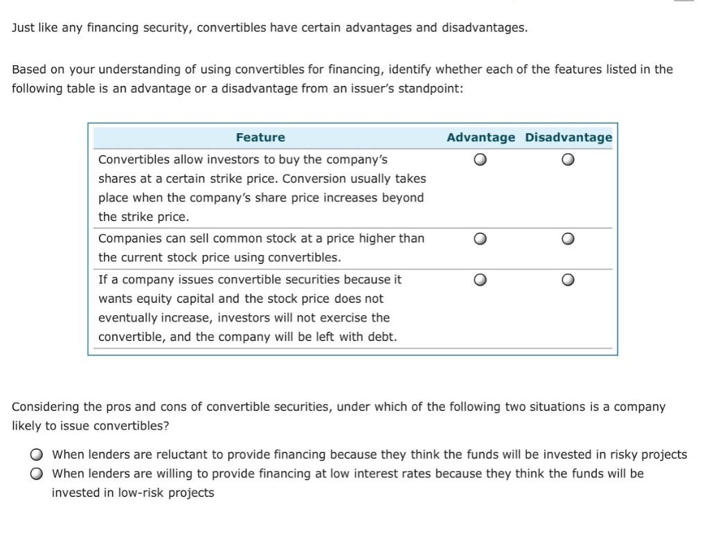 Solved Just like any financing security, convertibles have | Chegg.com