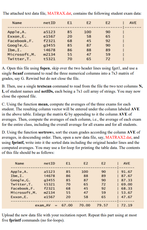 Solved The attached text data file, MATRAX.dat, contains the | Chegg.com
