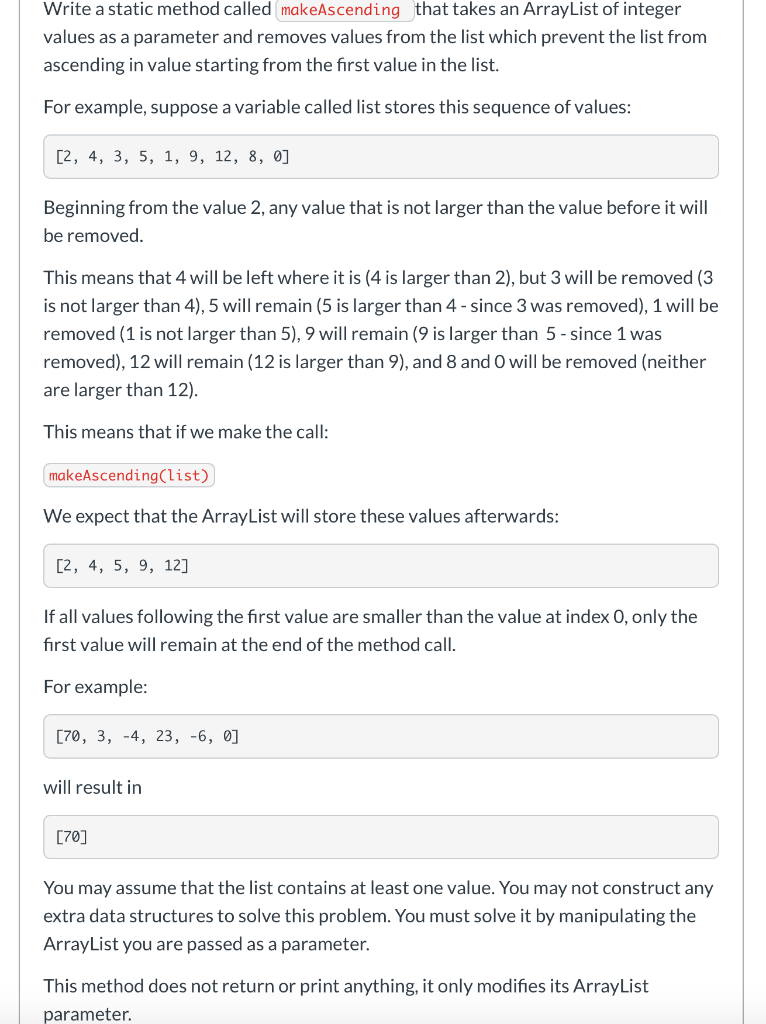 Solved Write a static method called makeAscending that takes | Chegg.com