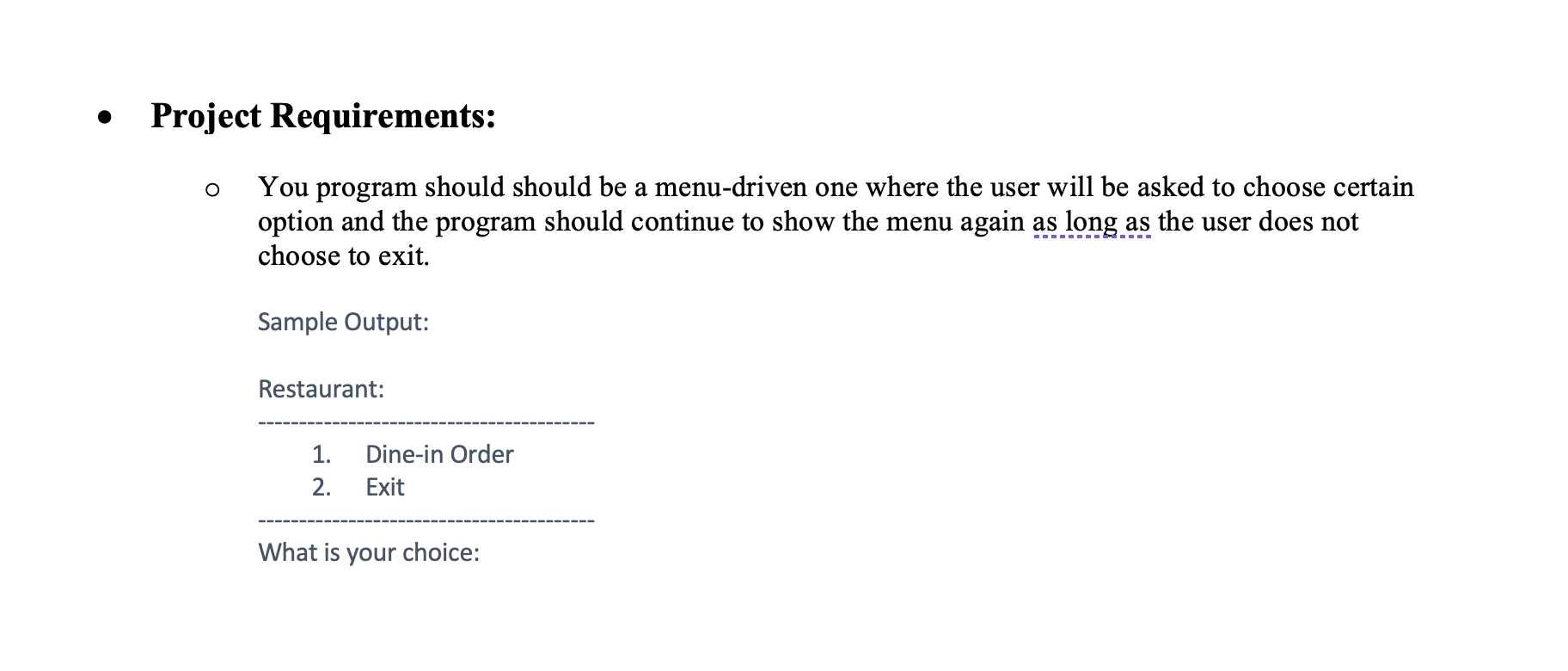 Solved A restaurant has information about its menu and its | Chegg.com