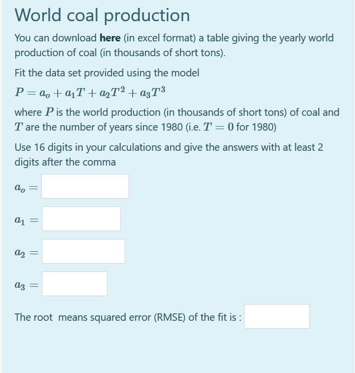 World coal production You can download here (in excel | Chegg.com