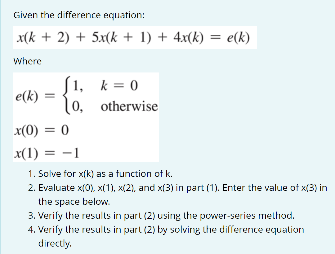 Solved Given the difference equation: | Chegg.com
