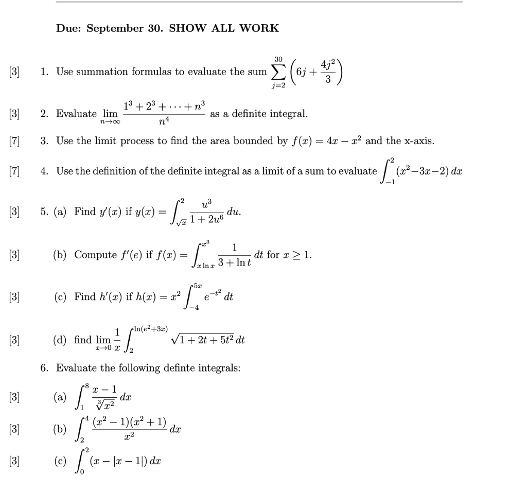 Solved Due: September 30. SHOW ALL WORK 1. Use summation | Chegg.com