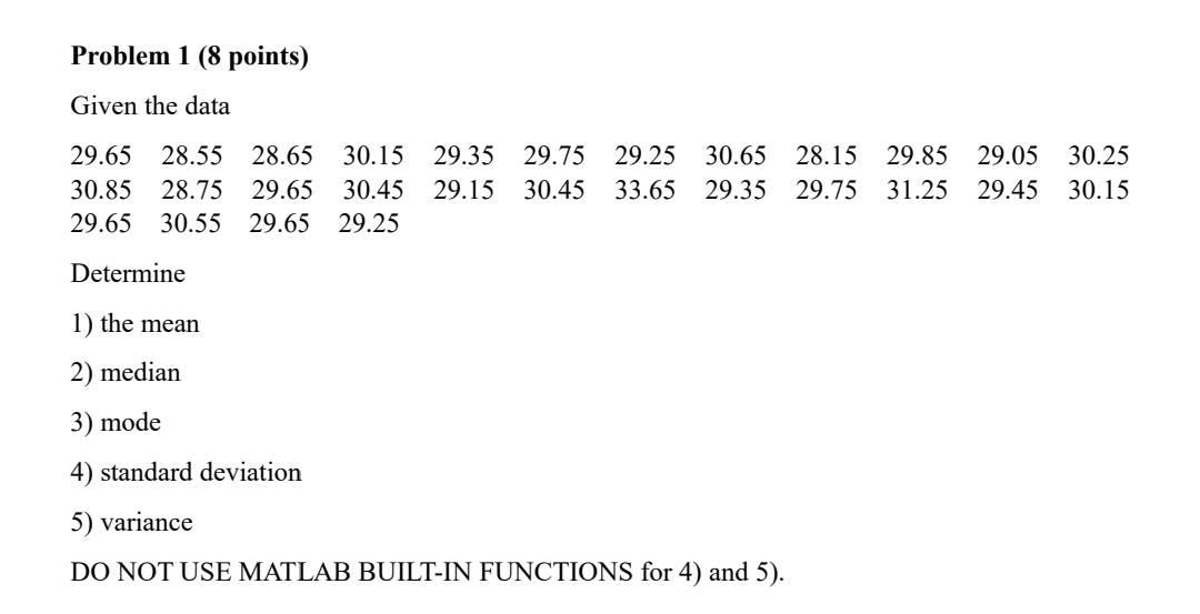 Solved Problem 1 (8 points) Given the data | Chegg.com