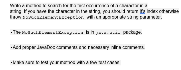 Solved Write a method to search for the first occurrence of | Chegg.com
