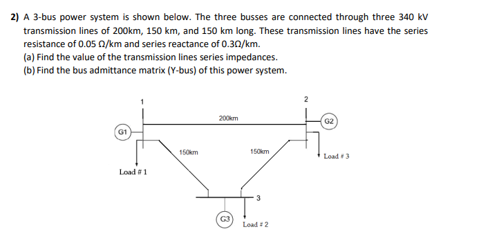 Solved A 3-bus power system is shown below. The three busses | Chegg.com