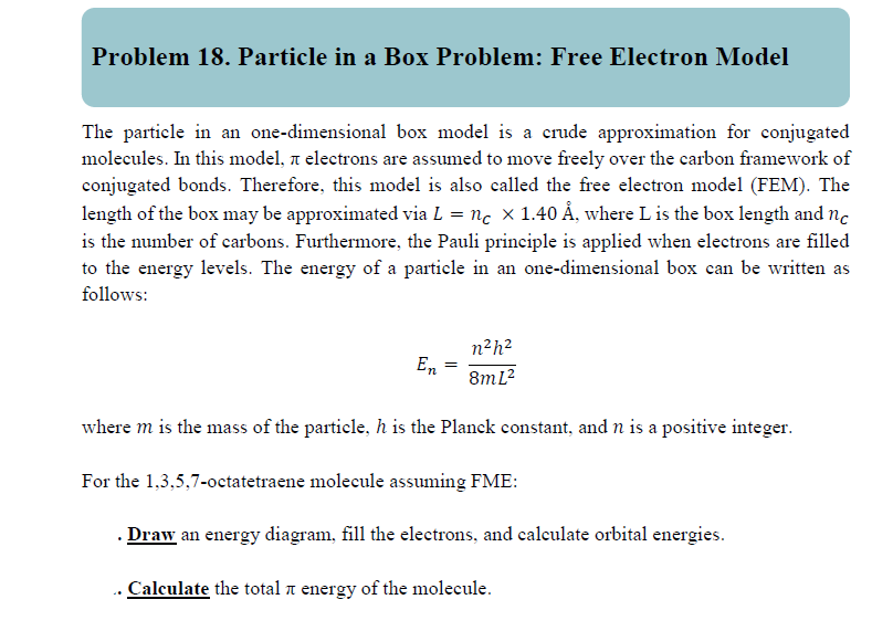 Solved Problem 18. Particle in a Box Problem: Free Electron | Chegg.com