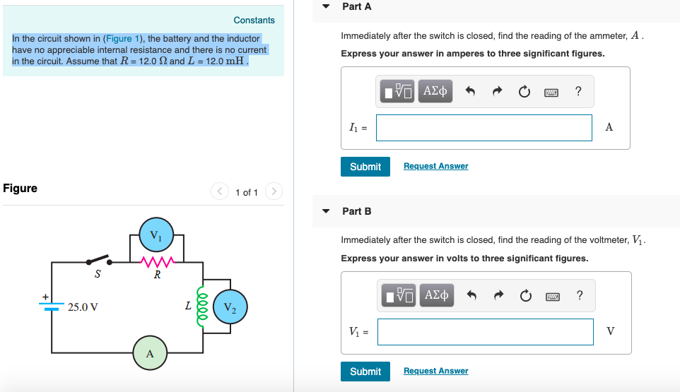 Solved Part A Constants Immediately after the switch is | Chegg.com