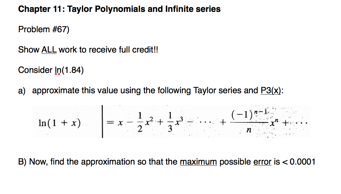Solved Chapter 11: Taylor Polynomials and Infinite series | Chegg.com
