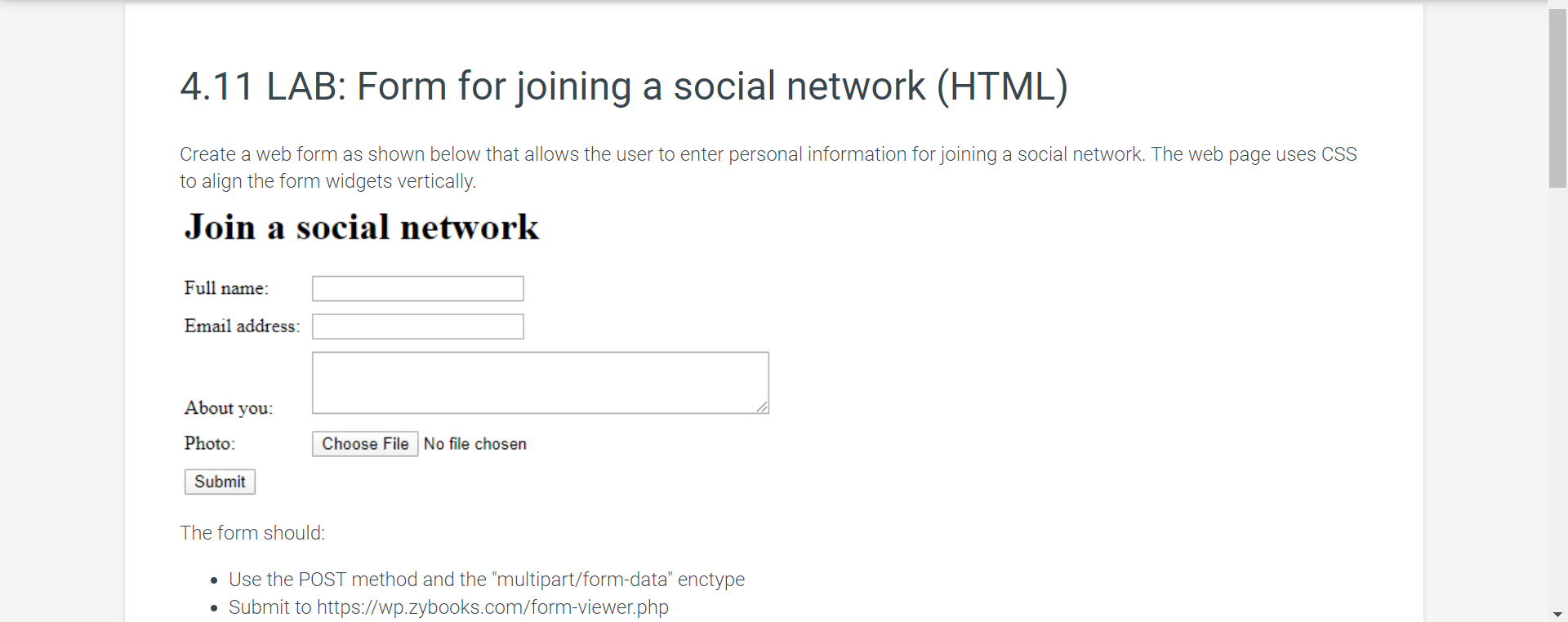 Solved I only need this lab in (HTML) only please NOT CSS, | Chegg.com