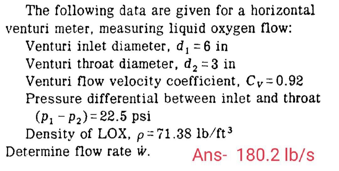 Solved The following data are given for a horizontal venturi | Chegg.com