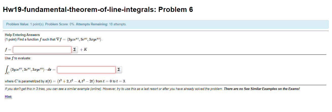 Solved Hw19-fundamental-theorem-of-line-integrals: Problem 6 | Chegg.com
