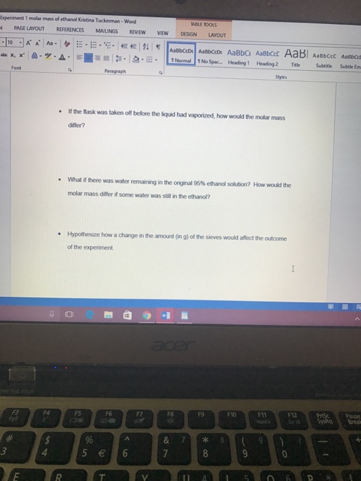 Experiment molar mass of ethanol Kristina Tuckerman- | Chegg.com
