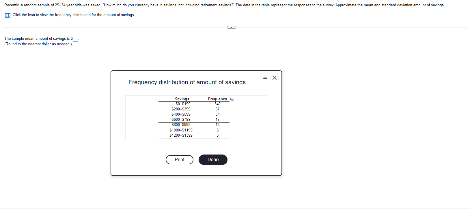 Solved (Find Sample Standard Deviation also) ﻿Click the icon | Chegg.com
