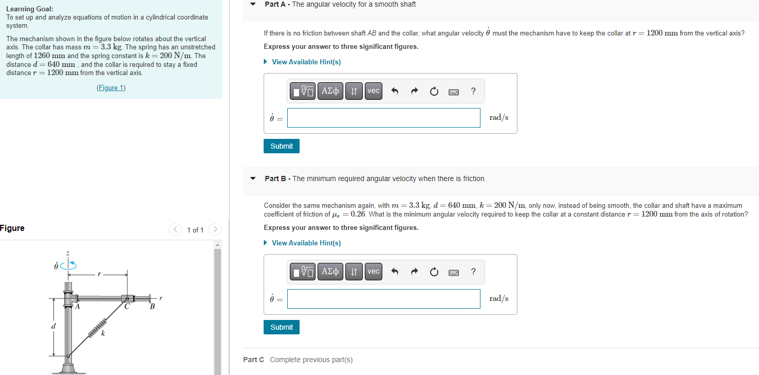 Solved - Part B - The minimum required angular velocity when | Chegg.com