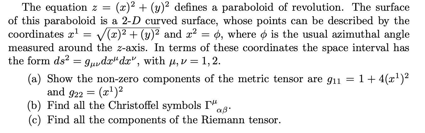 Solved The equation z = (x)2 + (y)2 defines a paraboloid of | Chegg.com