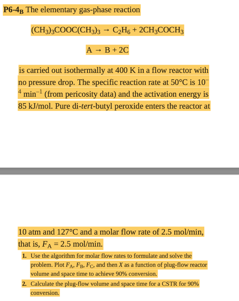 Solved P6−4B The elementary gas-phase reaction | Chegg.com