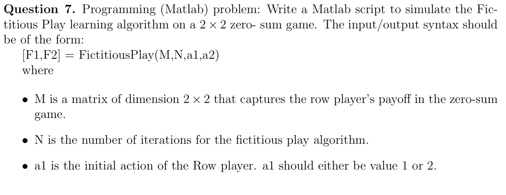 Question 7. Programming (Matlab) problem: Write a | Chegg.com
