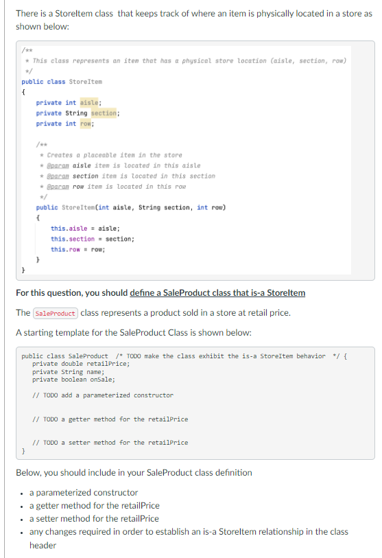 Solved There is a Storeltem class that keeps track of where | Chegg.com