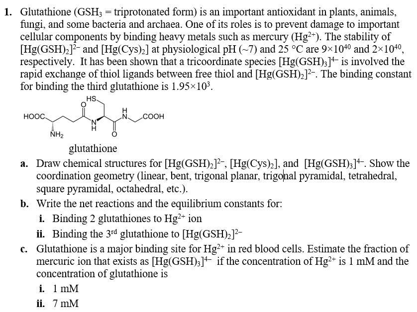 1. Glutathione (GSH3 = triprotonated form) is an | Chegg.com