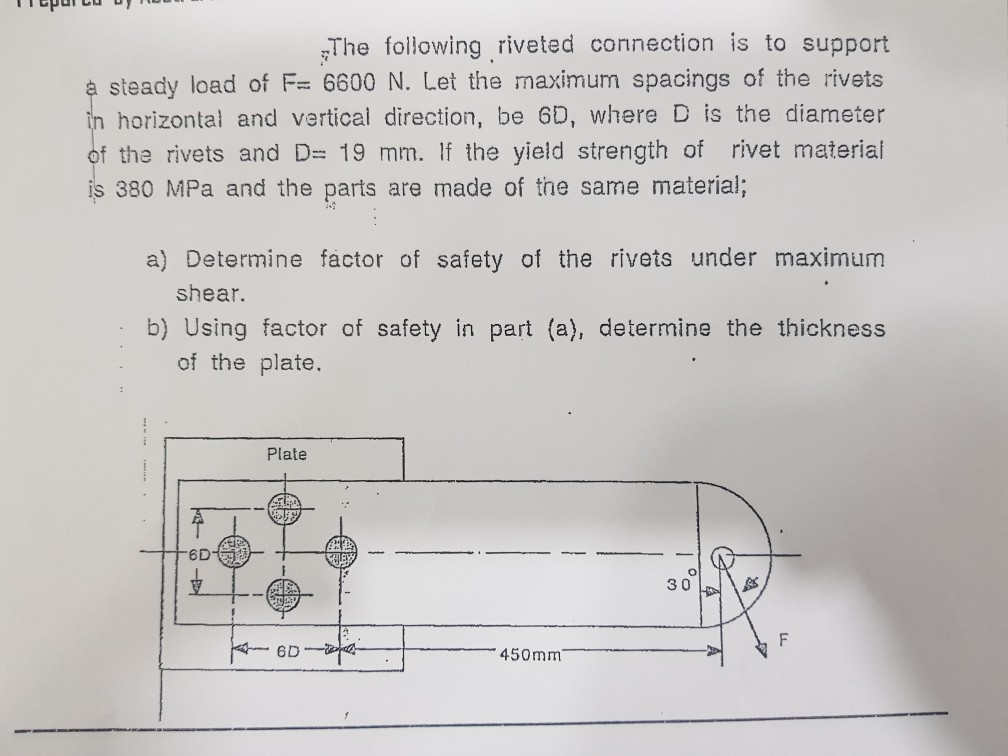Solved The following riveted connection is to support a | Chegg.com