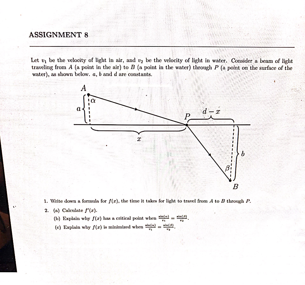 Solved ASSIGNMENT 8 Let v, be the velocity of light in air, | Chegg.com