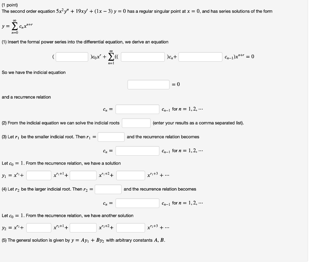 Solved 1 Point The Second Order Equation 9xy 9x 2 Y Chegg