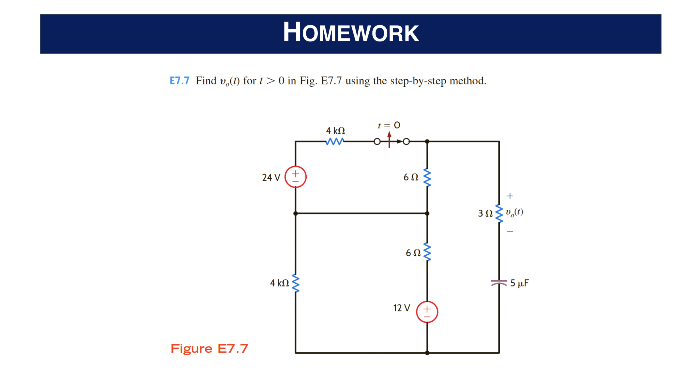 Solved E7.7 Find vo(t) for t>0 in Fig. E7.7 using the | Chegg.com