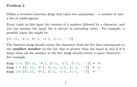 Problem 2 Define a recursive function disp that takes | Chegg.com