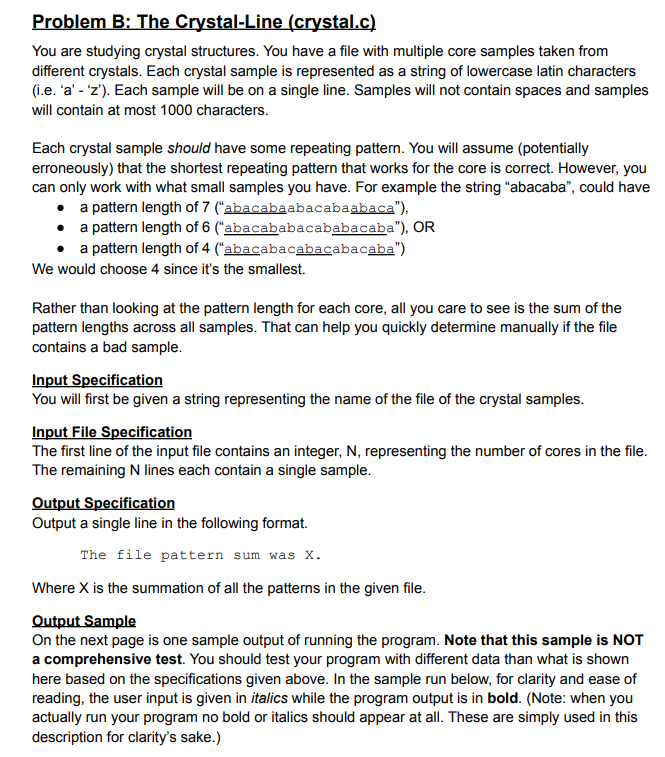 Solved Problem B: The Crystal-Line (crystal.c) You are | Chegg.com