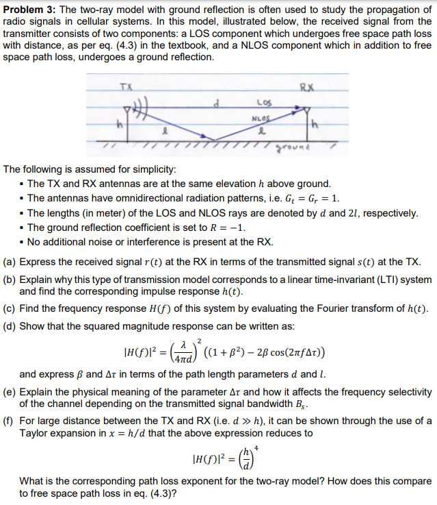 Problem 3: The two-ray model with ground reflection | Chegg.com