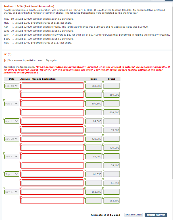 Solved Problem 13-2A (Part Level Submission) Novak | Chegg.com