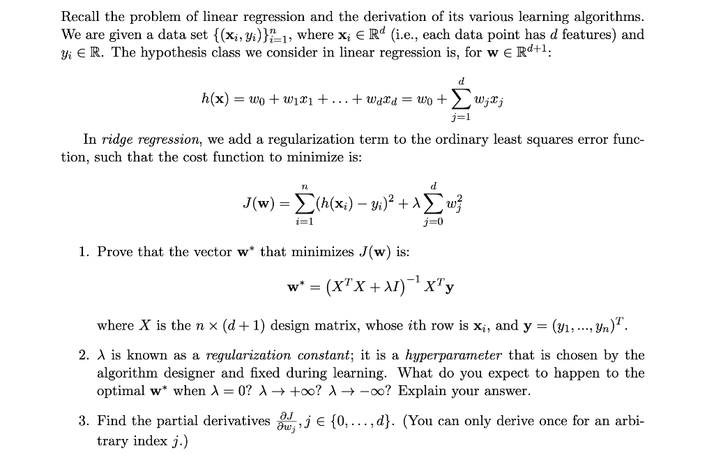 Solved Recall the problem of linear regression and the | Chegg.com