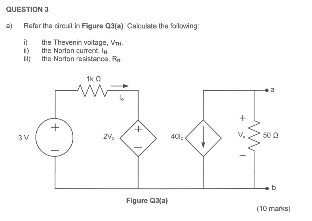Solved a) Refer the circuit in Figure Q3(a). Calculate the | Chegg.com