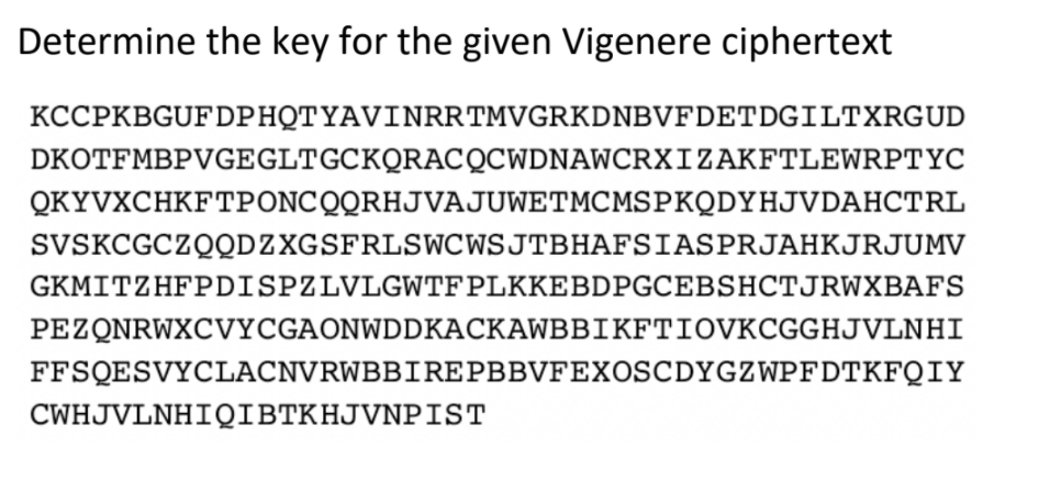Determine the key for the given Vigenere ciphertext | Chegg.com